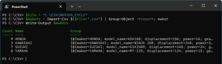 PowerShellでCSVファイルのデータをグループごとに出力する