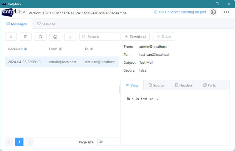ダミーSMTPサーバ smtp4devのインストール
